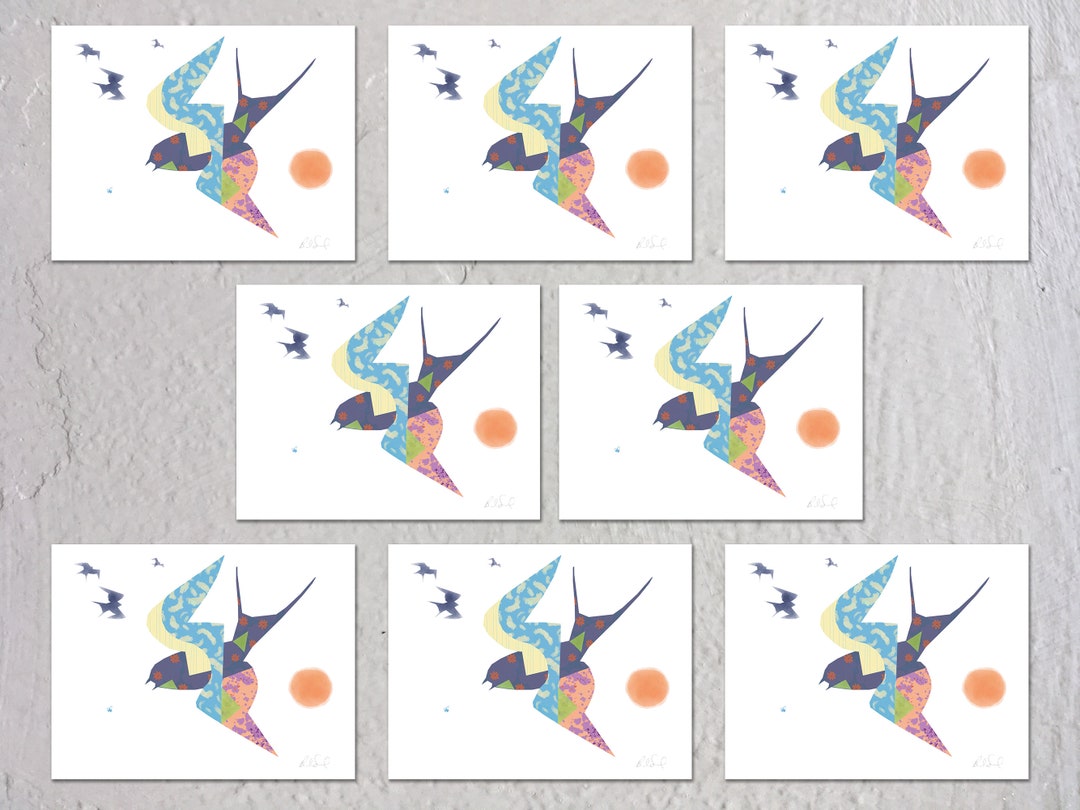 Blank Note Card Set, Swallow Swoop Collage Art - Etsy