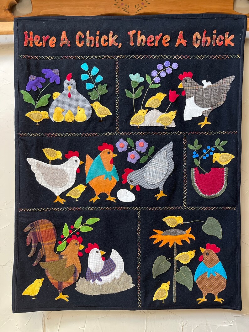 Here a Chick There a Chick Wool Applique Wall Hanging Quilt - Etsy