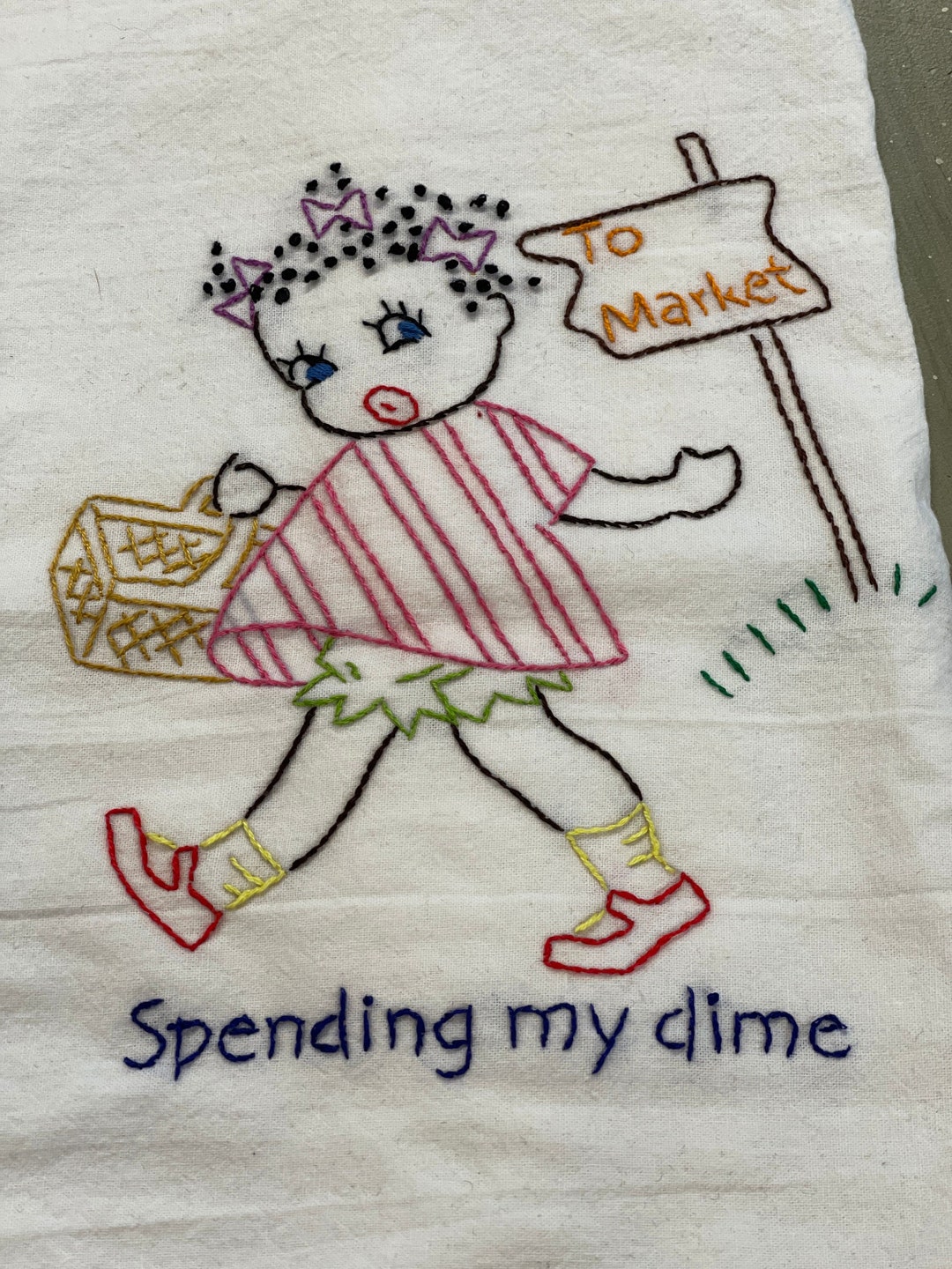 Finished Hand Embroidered Dish Towel Mamie Doll Going to - Etsy