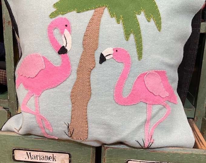 Pattern Only June Flamingos Pillow Wool Applique - Etsy