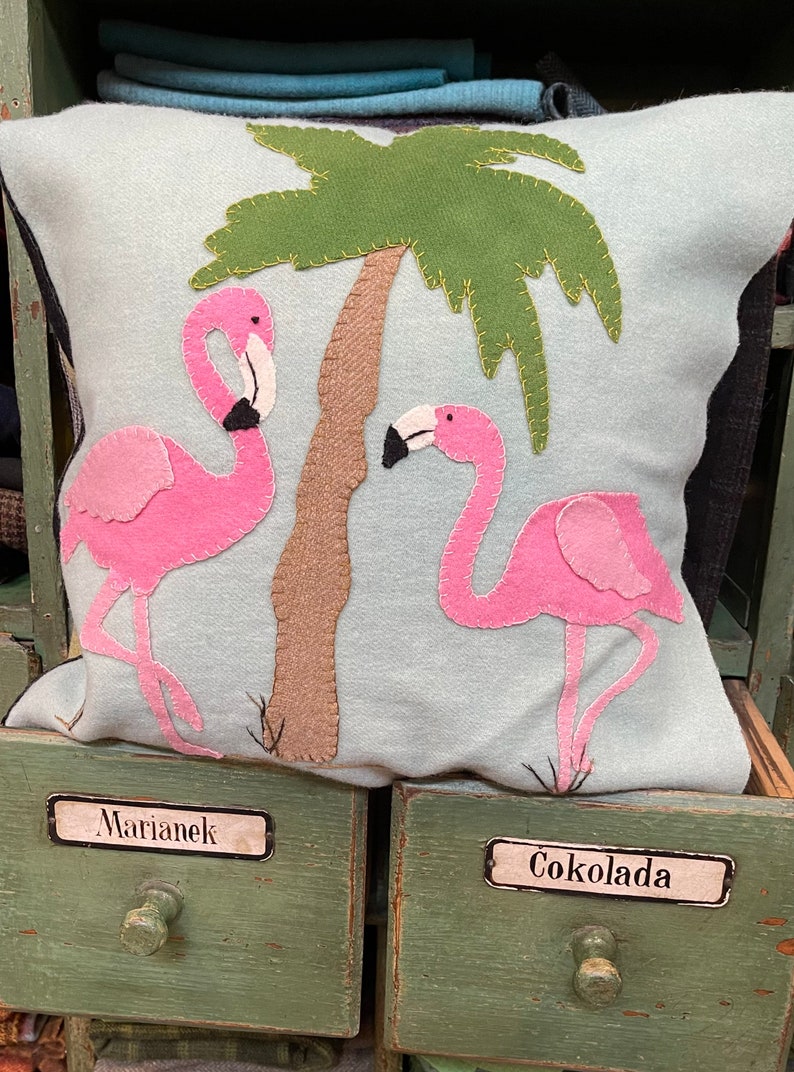 Pattern Only June Flamingos Pillow Wool Applique | Etsy