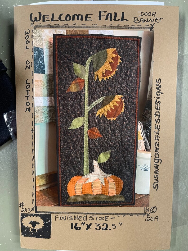 Welcome Fall Door Banner by Susan Gonzales Wool Appliqué Kit | Etsy