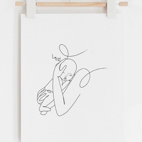 Mother Holding a Baby Print Printable Nursery Line Art - Etsy