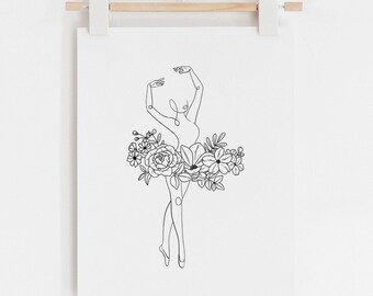 Ballerina Flower Line Art Floral Line Art Ballet Line Art | Etsy