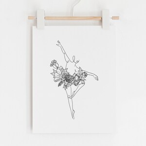 Ballerina Flower Line Art Floral Line Art Ballet Line Art Woman Line ...