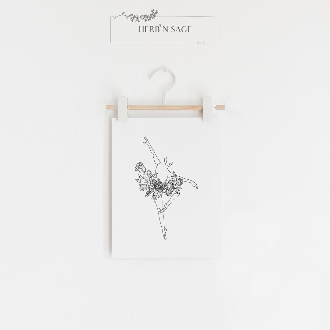 Ballerina Flower Line Art Floral Line Art Ballet Line Art Woman Line ...