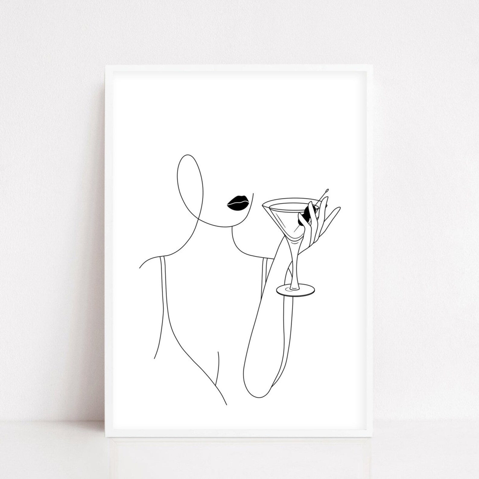 Bar Wall Art, Line Art Woman, Martini Woman Wall Art, Continuous Line ...