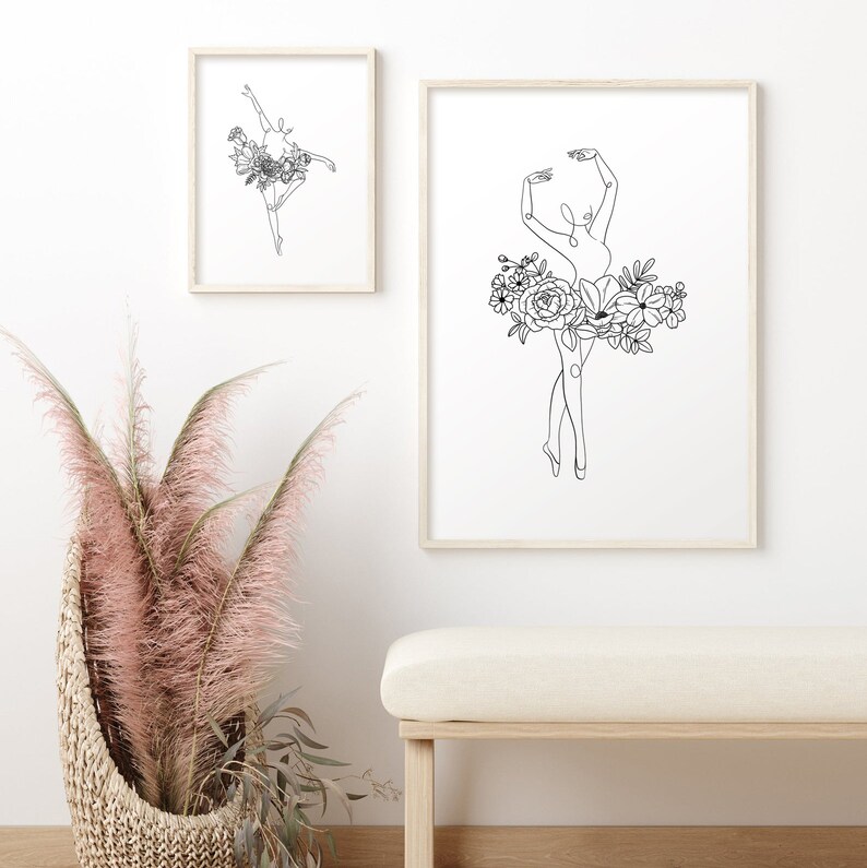 Ballerina Flower Line Art Floral Line Art Ballet Line Art Woman Line ...