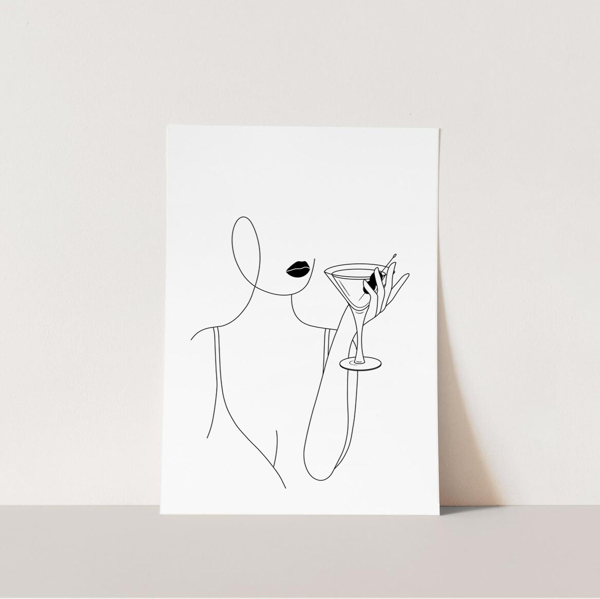 Bar Wall Art Line Art Woman Martini Woman Wall Art | Etsy