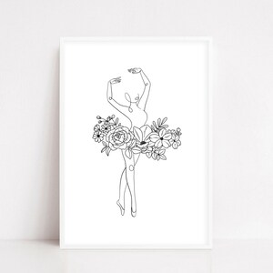 Ballerina Flower Line Art Floral Line Art Ballet Line Art Woman Line ...