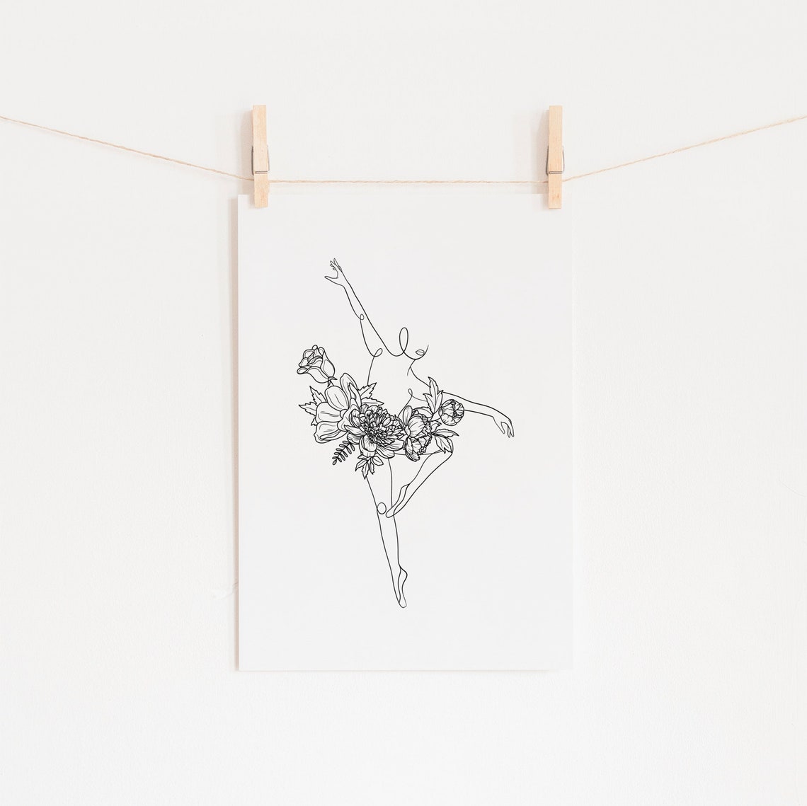 Ballerina Flower Line Art Floral Line Art Ballet Line Art Woman Line ...