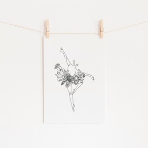 Ballerina Flower Line Art Floral Line Art Ballet Line Art Woman Line ...