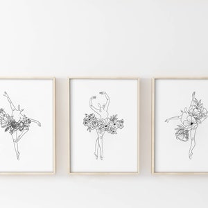 Ballerina Flower Line Art Floral Line Art Ballet Line Art Woman Line ...