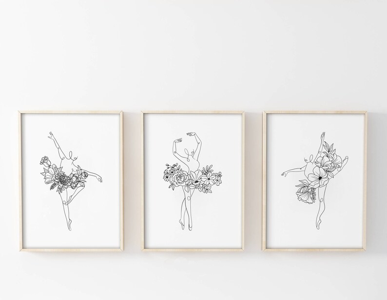 Ballerina Flower Line Art Floral Line Art Ballet Line Art Woman Line ...