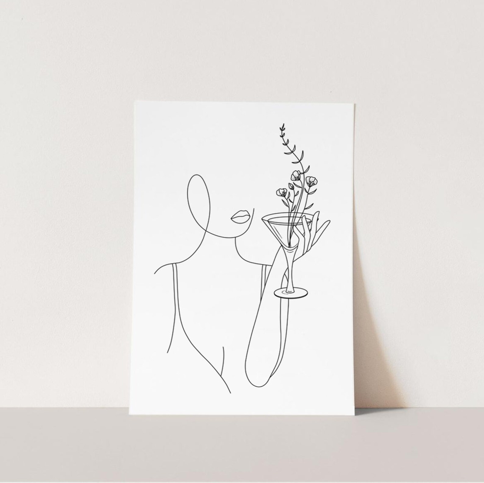Bar Wall Art, Line Art Woman, Martini Woman Wall Art, Continuous Line ...