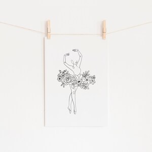 Ballerina Flower Line Art Floral Line Art Ballet Line Art Woman Line ...