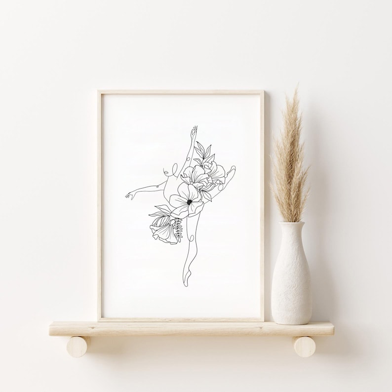 Ballerina Flower Line Art Floral Line Art Ballet Line Art Woman Line ...