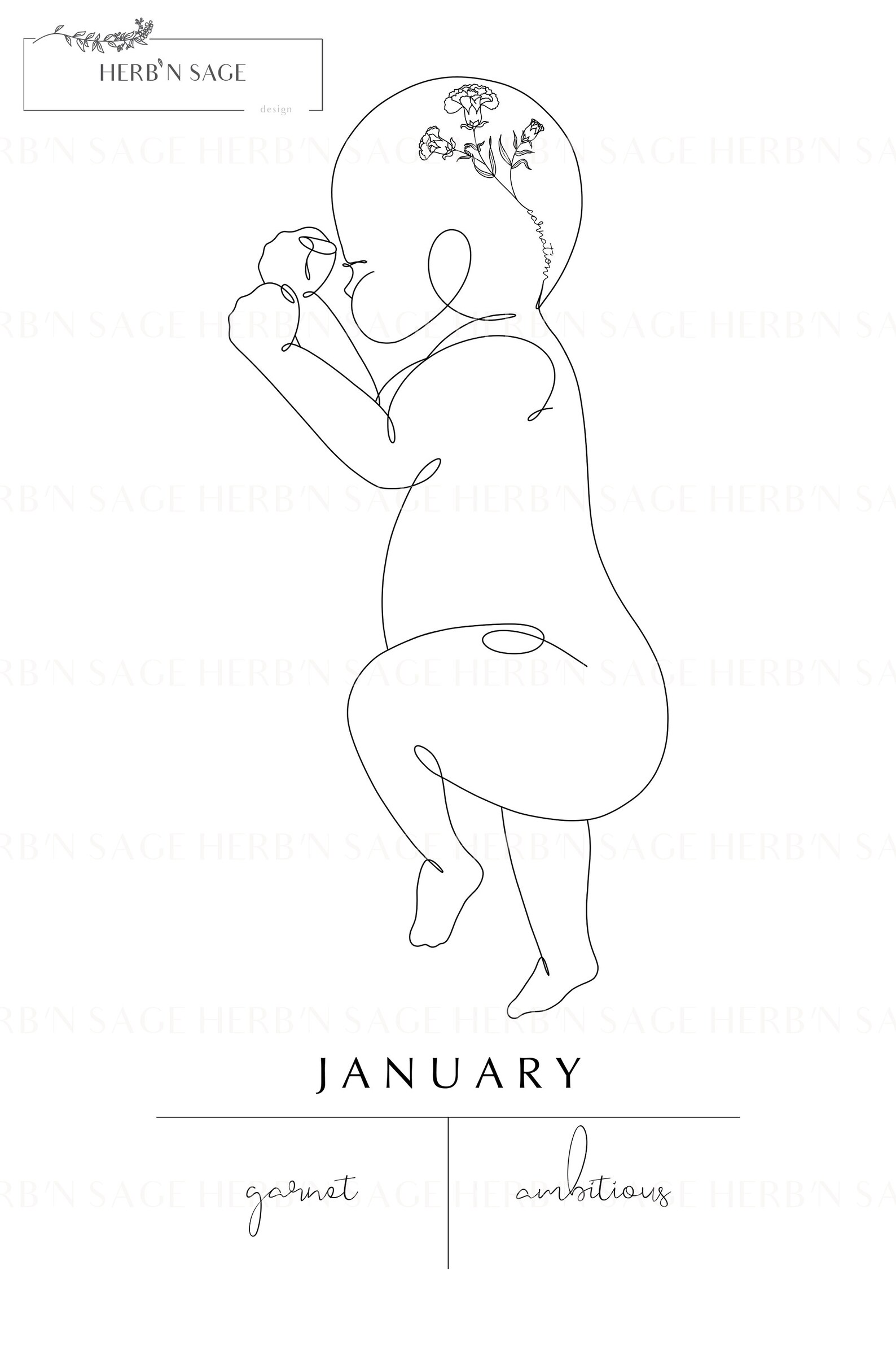 January Birth Month Print, Birth Month Flower, Birth Month Baby Stats ...