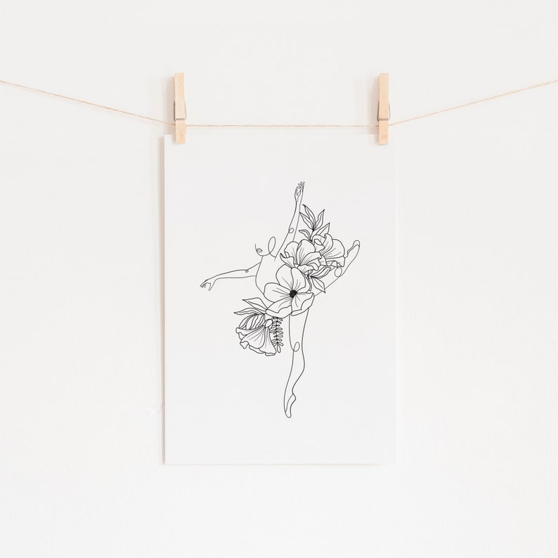 Ballerina Flower Line Art Floral Line Art Ballet Line Art Woman Line ...