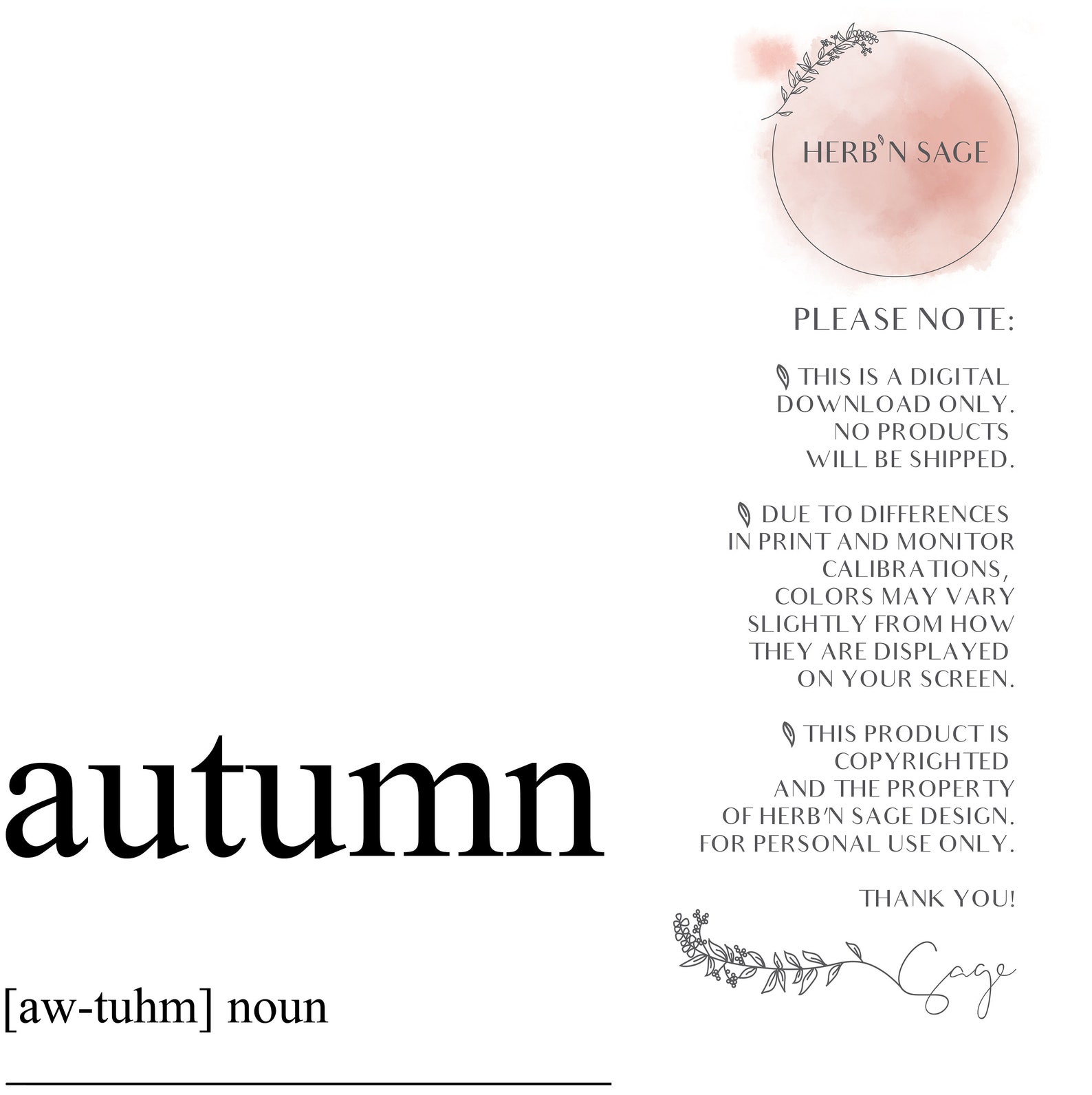 Autumn Definition Print Autumn Wall Art Fall Home Decor - Etsy