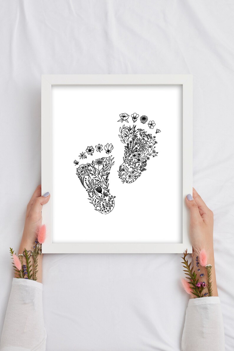 Flower Footprint Art Footprint Art Nursery Art Baby - Etsy