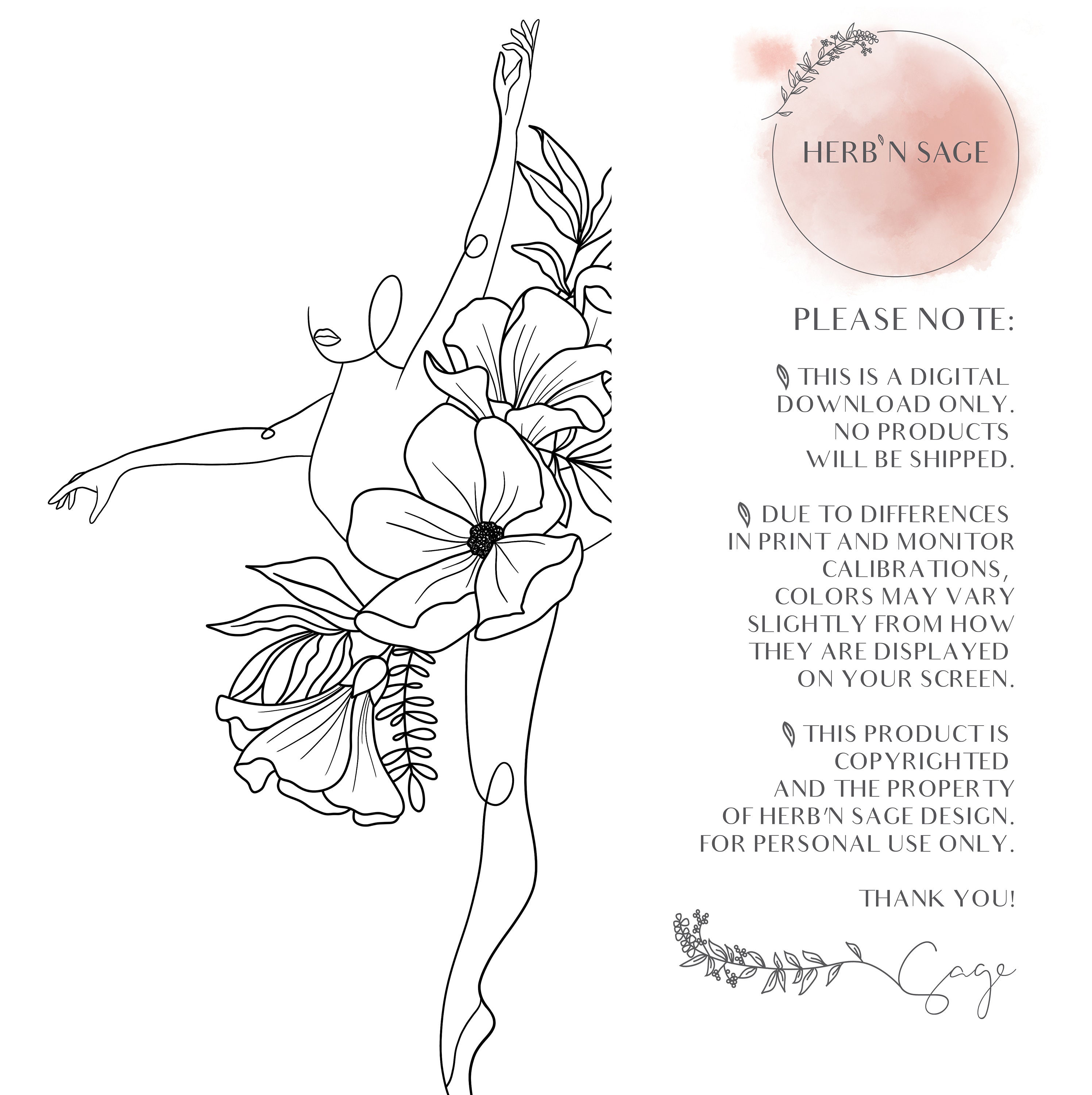 Ballerina Flower Line Art Floral Line Art Ballet Line Art Woman Line ...