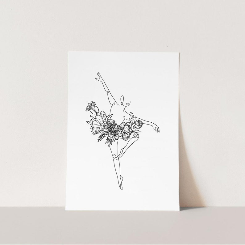 Ballerina Flower Line Art Floral Line Art Ballet Line Art Woman Line ...