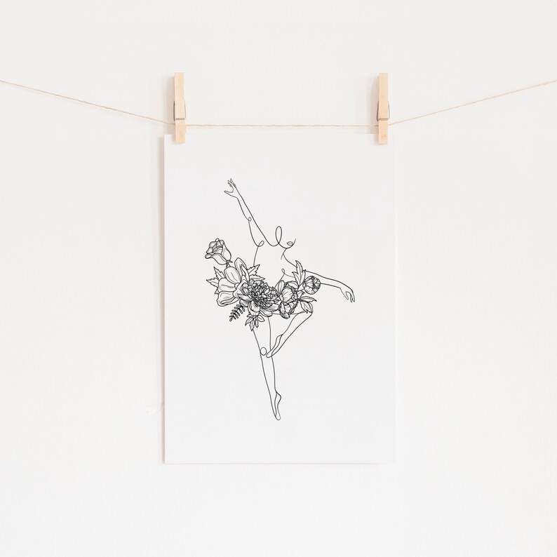 Ballerina Flower Line Art Floral Line Art Ballet Line Art Woman Line ...
