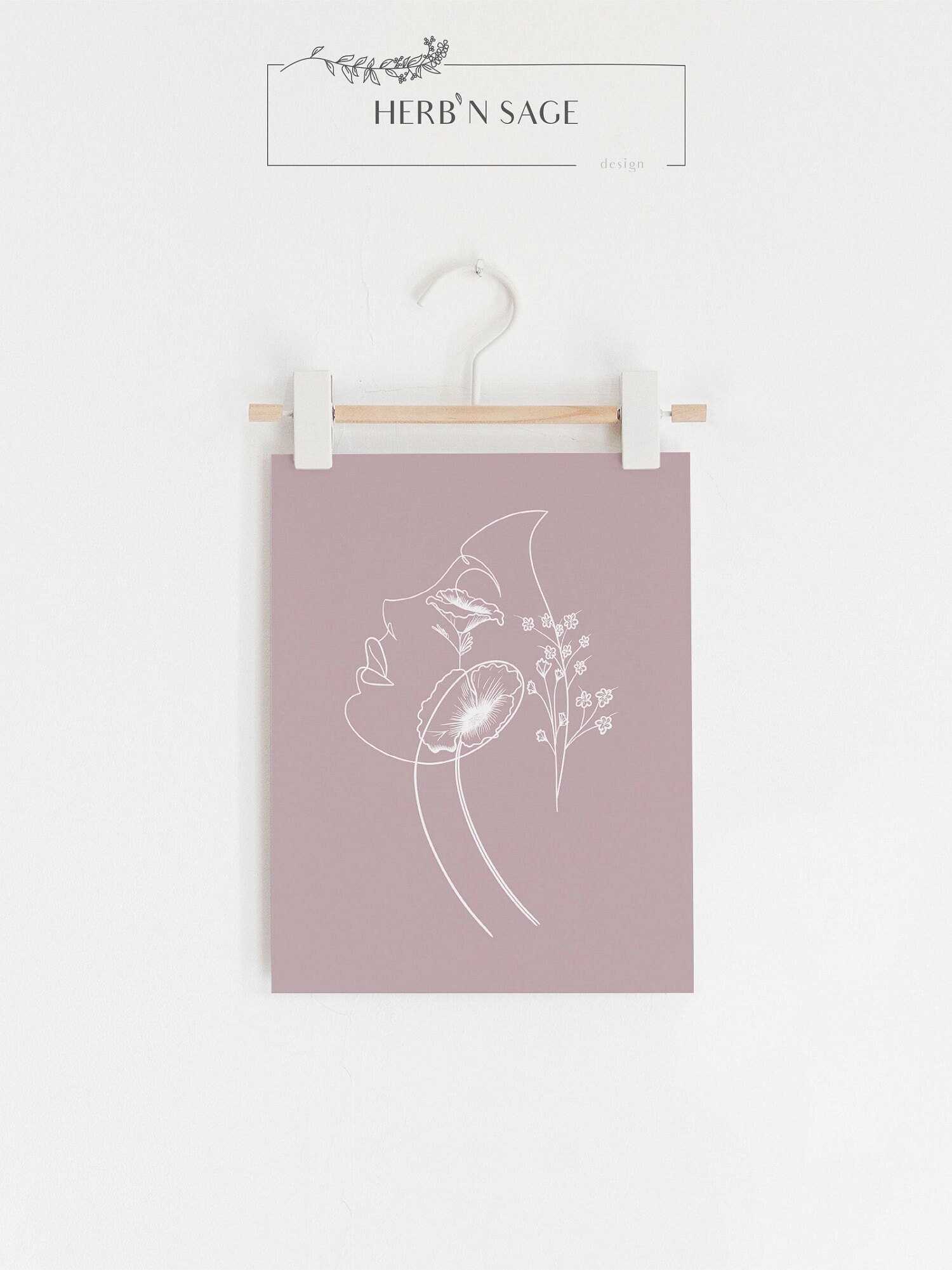 Minimal Botanical Woman Blush Line Art Minimalist Digital | Etsy