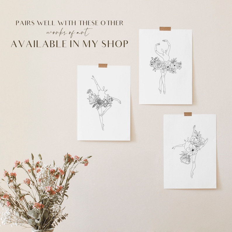 Ballerina Flower Line Art Floral Line Art Ballet Line Art Woman Line ...