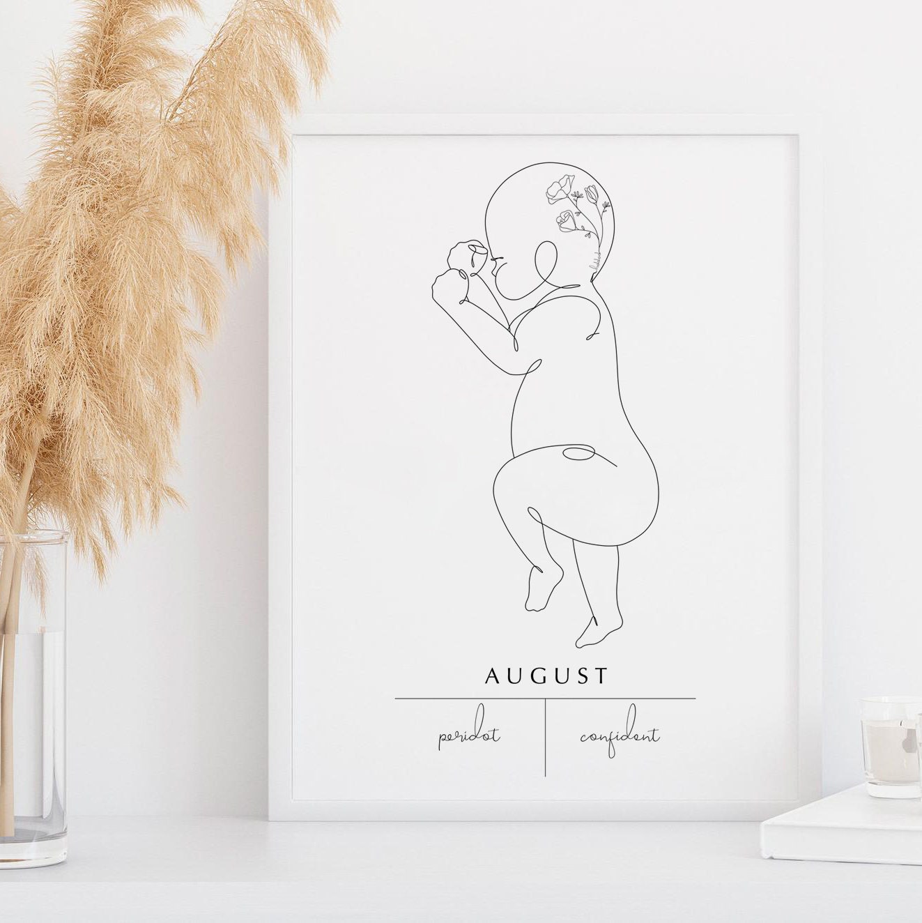 August Birth Month Print, Birth Month Flower, Birth Month Baby Stats ...