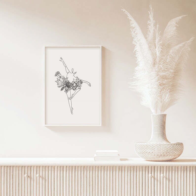 Ballerina Flower Line Art Floral Line Art Ballet Line Art Woman Line ...