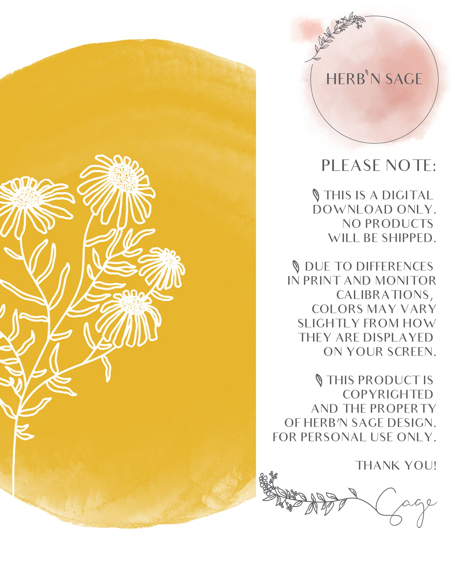 Yellow Daisy Watercolor Print Instant Digital Download Printable ...