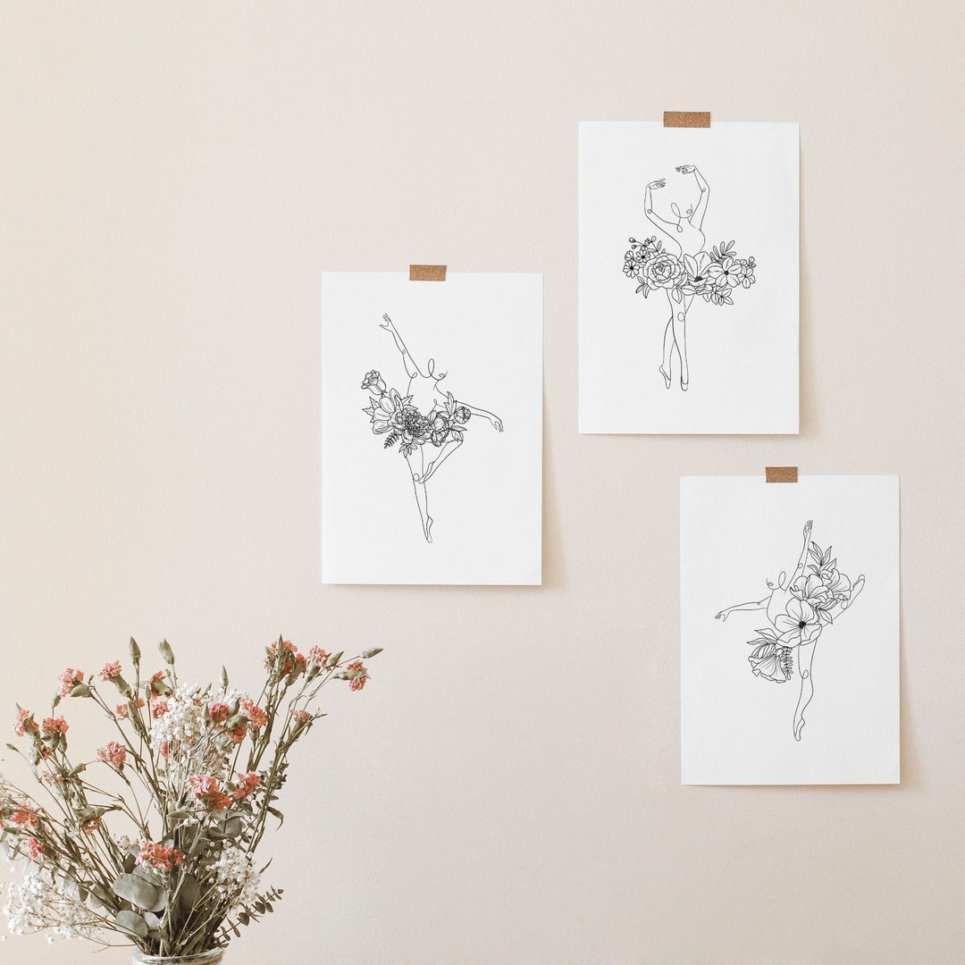 Ballerina Flower Line Art Floral Line Art Ballet Line Art Woman Line ...
