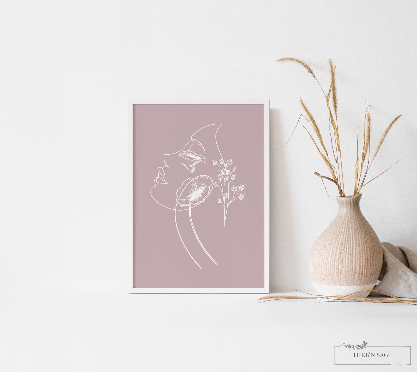 Minimal Botanical Woman Blush Line Art Minimalist Digital | Etsy