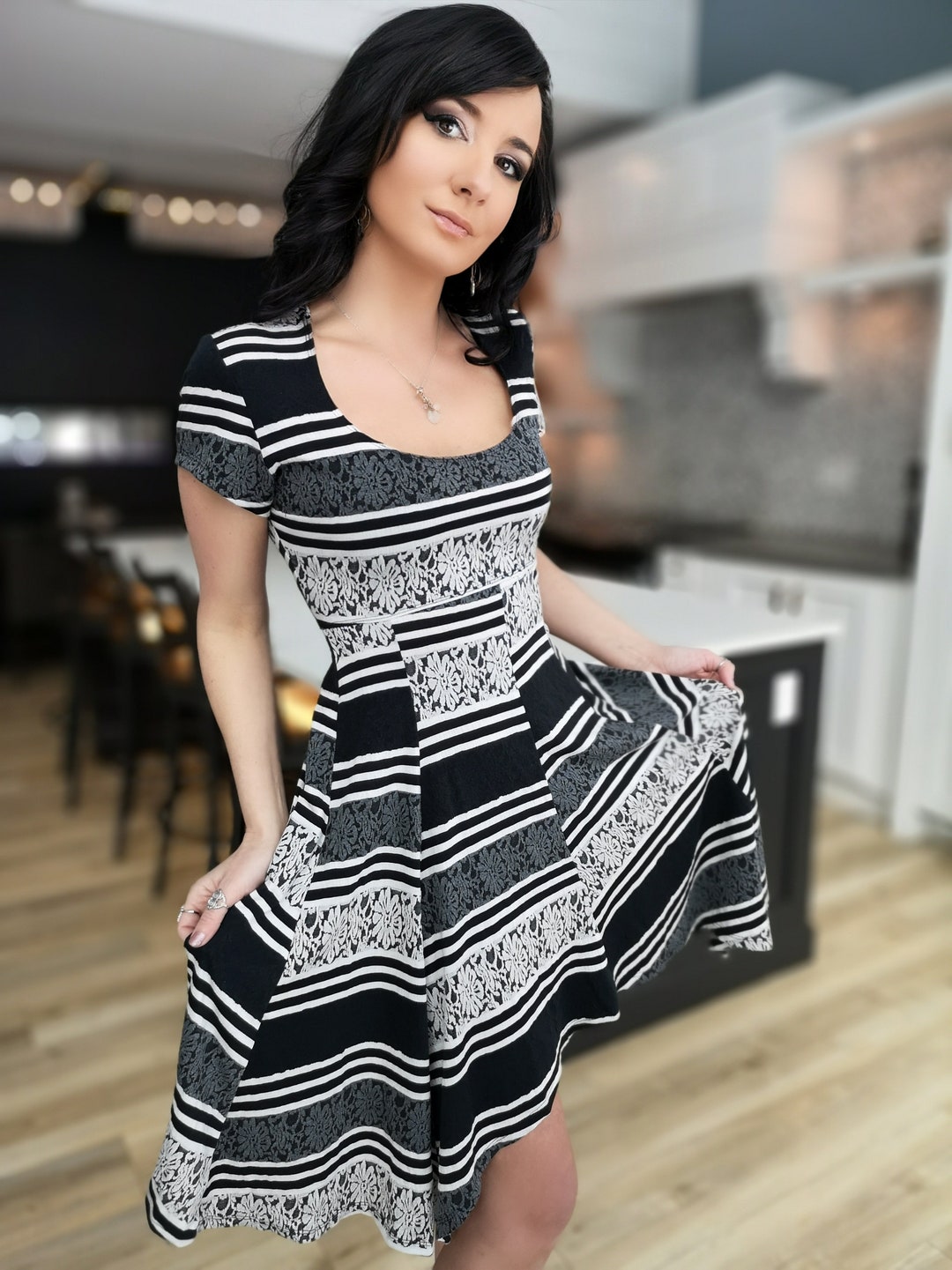 Black and White Striped Tissue Hem Dress. - Etsy