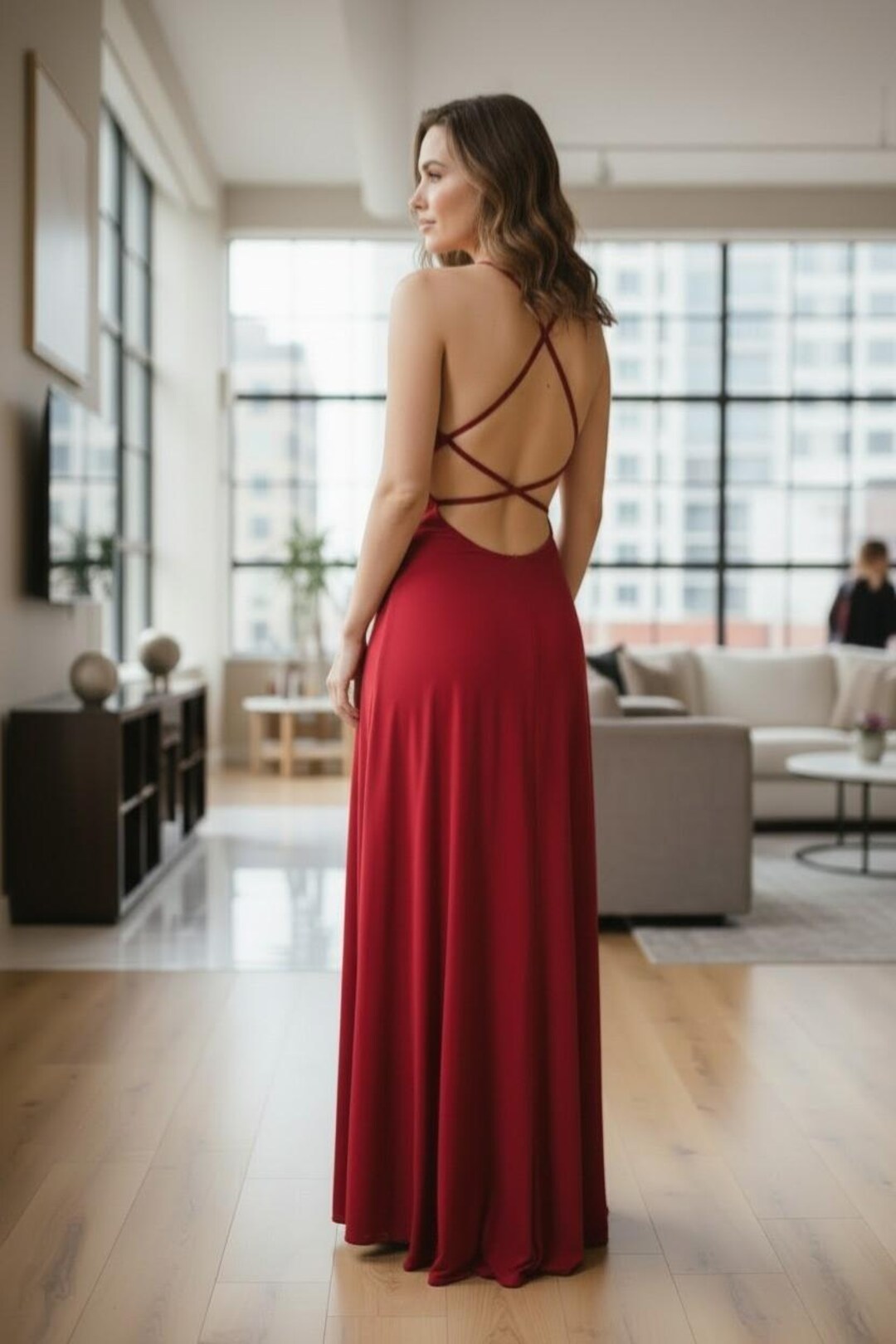 Exposed Back Scarlet Red Long Cowl Neck Maxi Dress. - Etsy
