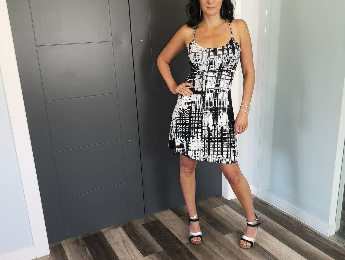 Mini black and white string dress. Short cute fun dress for | Etsy