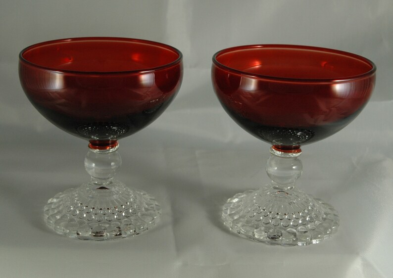 Mixed Set of Vintage Ruby Red Pressed Glass Compote and Footed Dishes ...