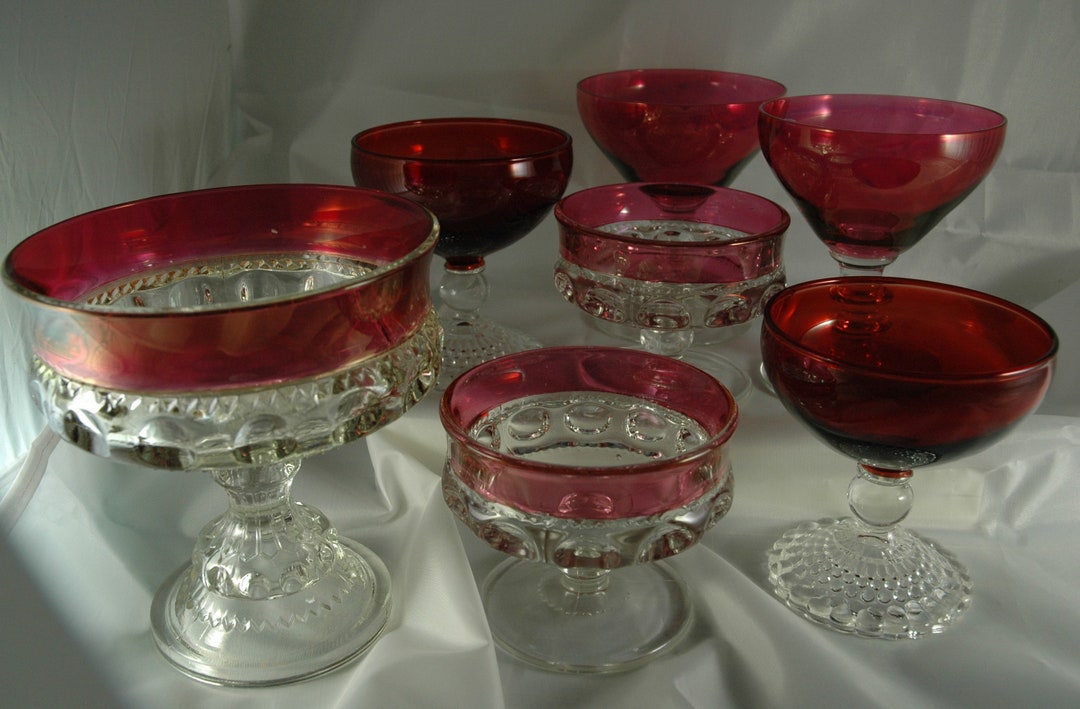 Mixed Set of Vintage Ruby Red Pressed Glass Compote and Footed Dishes ...