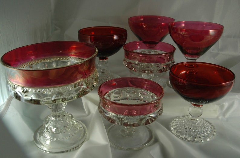 Mixed Set of Vintage Ruby Red Pressed Glass Compote and Footed Dishes ...