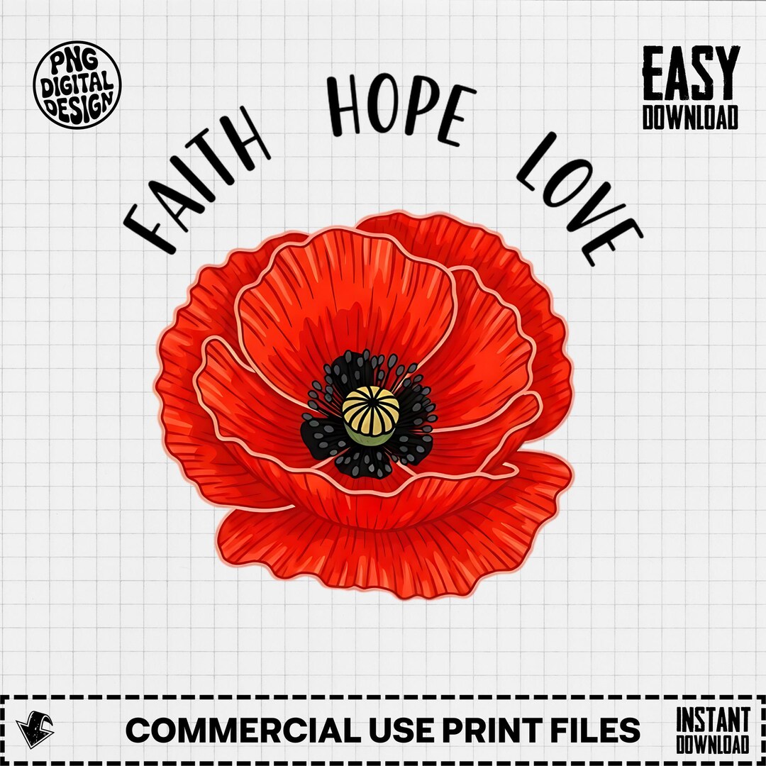 Faith Hope Love Poppy Digital Art, Floral Print, Red Flower ...