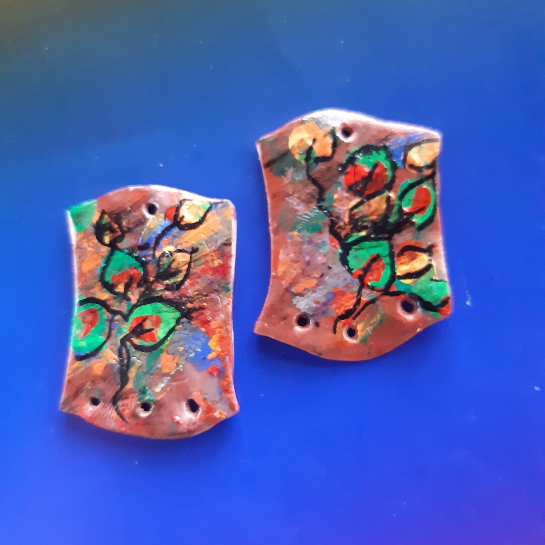 Painted Foliage Charms, Handmade Polymer Clay Connectors for Earrings ...