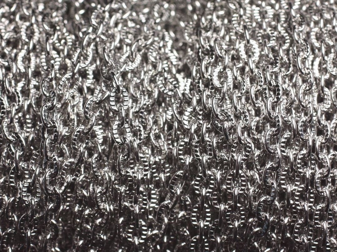 25 Meter Reel - 316L Stainless Steel Mesh Chain - Hammered Ovals 5 X 3. ...