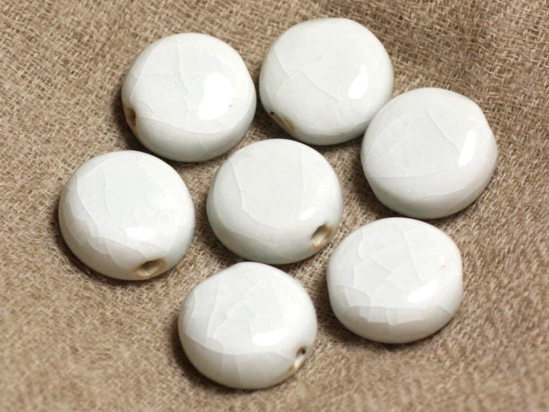 4pc Porcelain Ceramic Beads Flat Round Puck 17mm White Gray Green ...