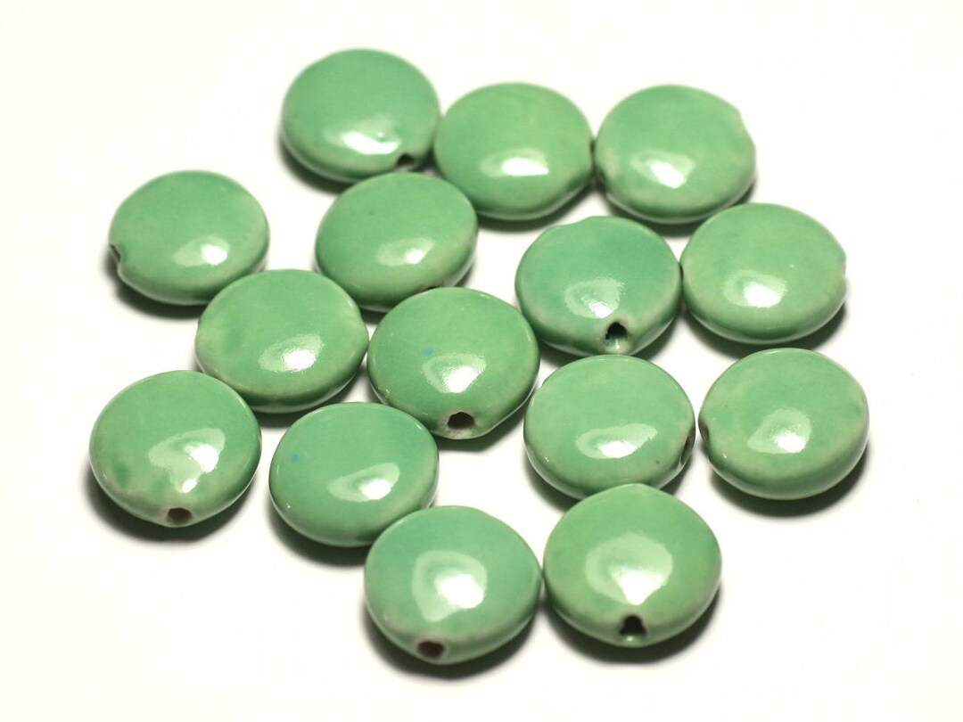 4pc Puck Porcelain Ceramic Beads 16mm Mint Apple Turquoise Green ...