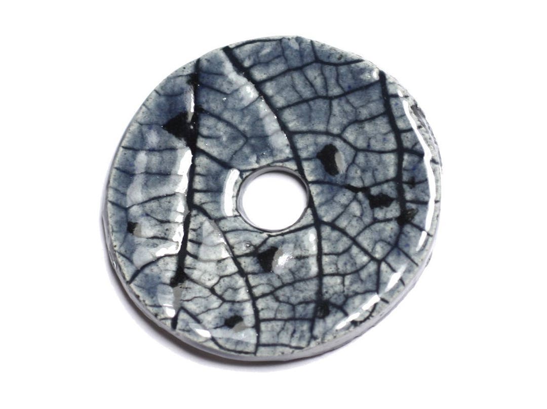 N88 - Pendant Porcelain Ceramic Nature Leaves Donut Pi 38mm Gray Blue ...