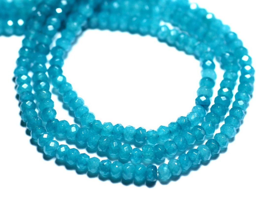 30pc Stone Beads Jade Faceted Rondelles 4x2mm Azure Blue Peacock Duck ...