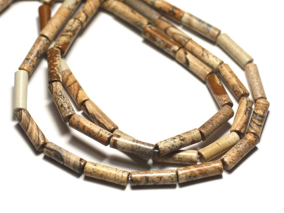 4pc - Stone Beads - Beige Landscape Jasper Tubes 13x4mm - 8741140019836 ...