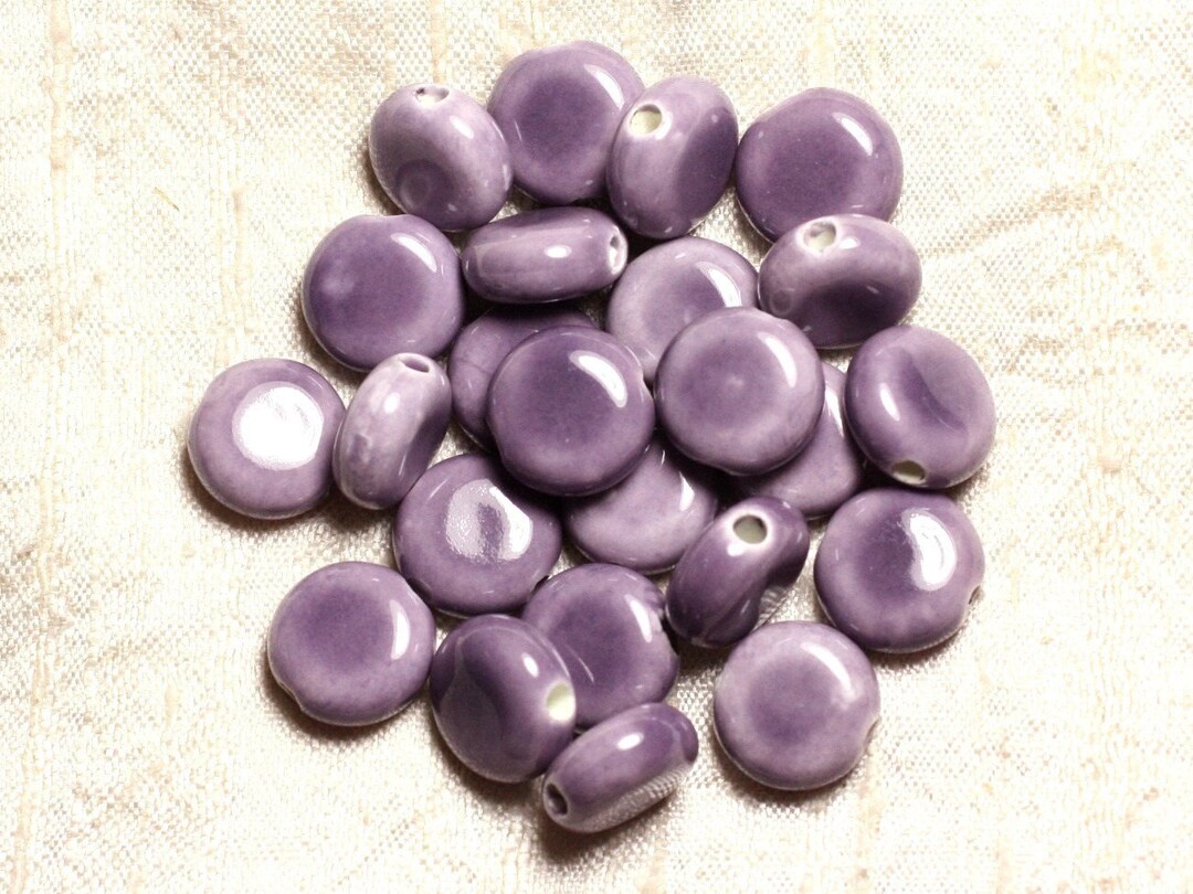 50pc Porcelain Ceramic Beads Flat Round Puck 14mm Purple Mauve Parma - Etsy